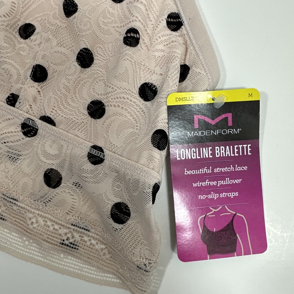 NWT Maidenform All Over Lace Longline Bralette DMSLLB Pink Polka Dot ...