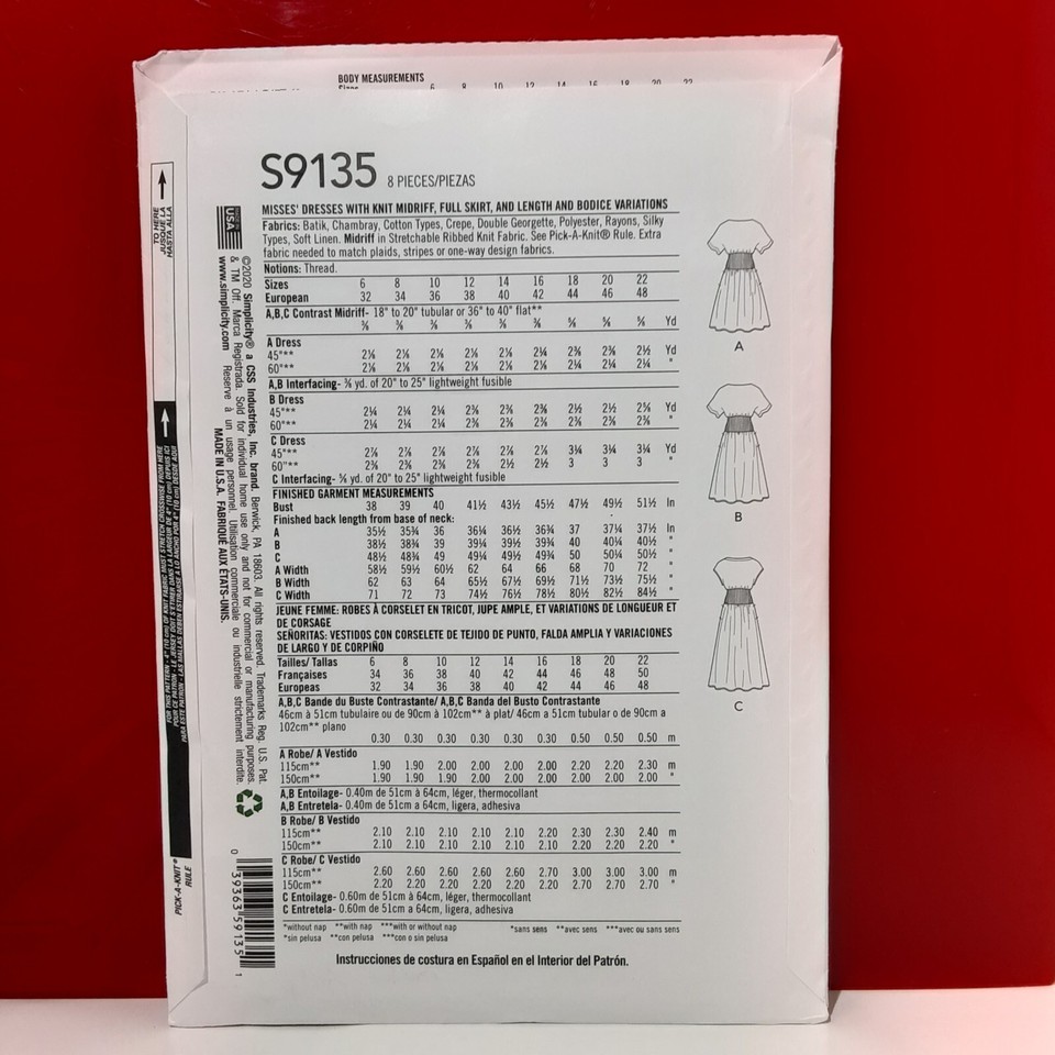 Simplicity S9135 R10596 Misses Dress w/ Knit Midriff Full Skirt ...