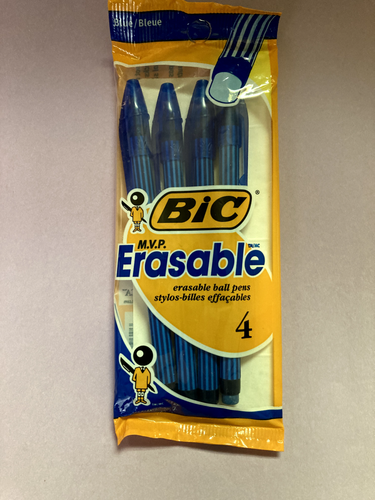 SEALED PKG OF 4 New Old Stock Vintage Bic M.V.P. Erasable BLUE Ink Pens ...