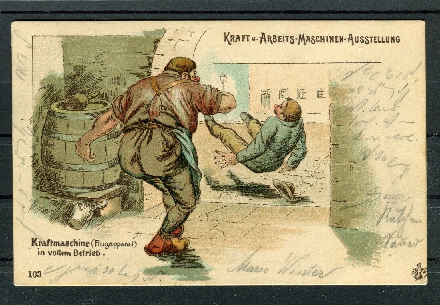 Litho Humor Kraft- und Arbeitsmaschinen-Ausstellung München 1898 ...