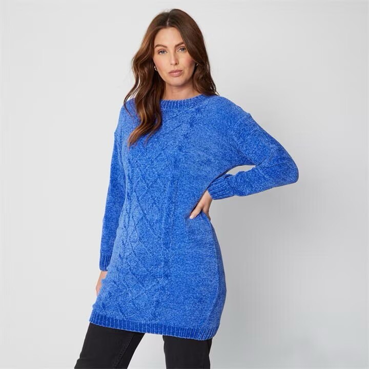 NEW Chenille Longline Cable Knit Jumper in Blue - Be You - Soft & Cosy ...
