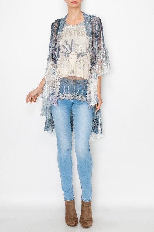ORIGAMI cardigan TEXAS LONGHORN LACE WESTERN DUSTER cowgirl tuff SM-4X ...