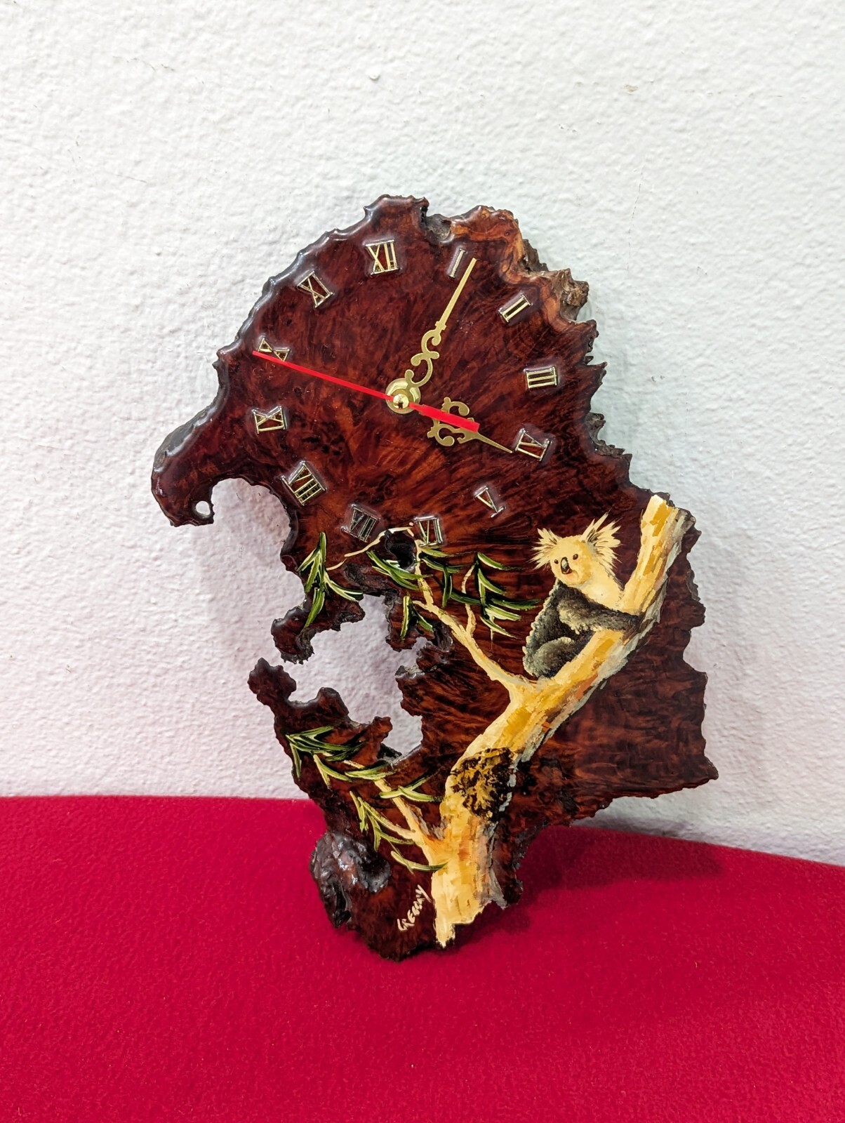 West Australian Mallee Burl Wood Clock Hand Painted & Signed By An ...