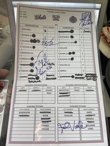 2018 Tim Tebow Autographed NY Mets Minor League Dugout Lineup Card John ...