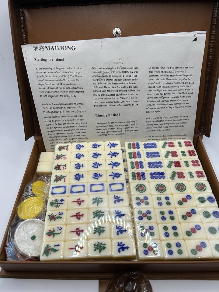 Vintage Chinese Mahjong Set Traditional 144 Tiles Mah-Jong Game Set w ...