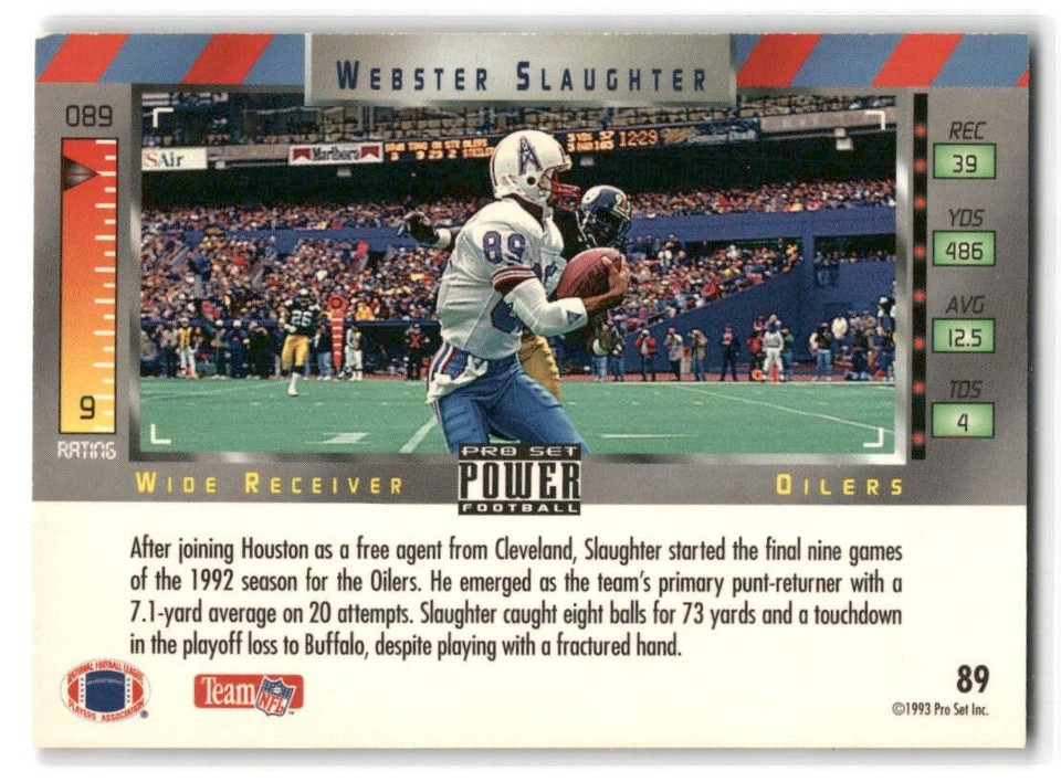 Webster Slaughter 1993 Pro Set Power FOOTBALL #89 Houston Oilers | eBay
