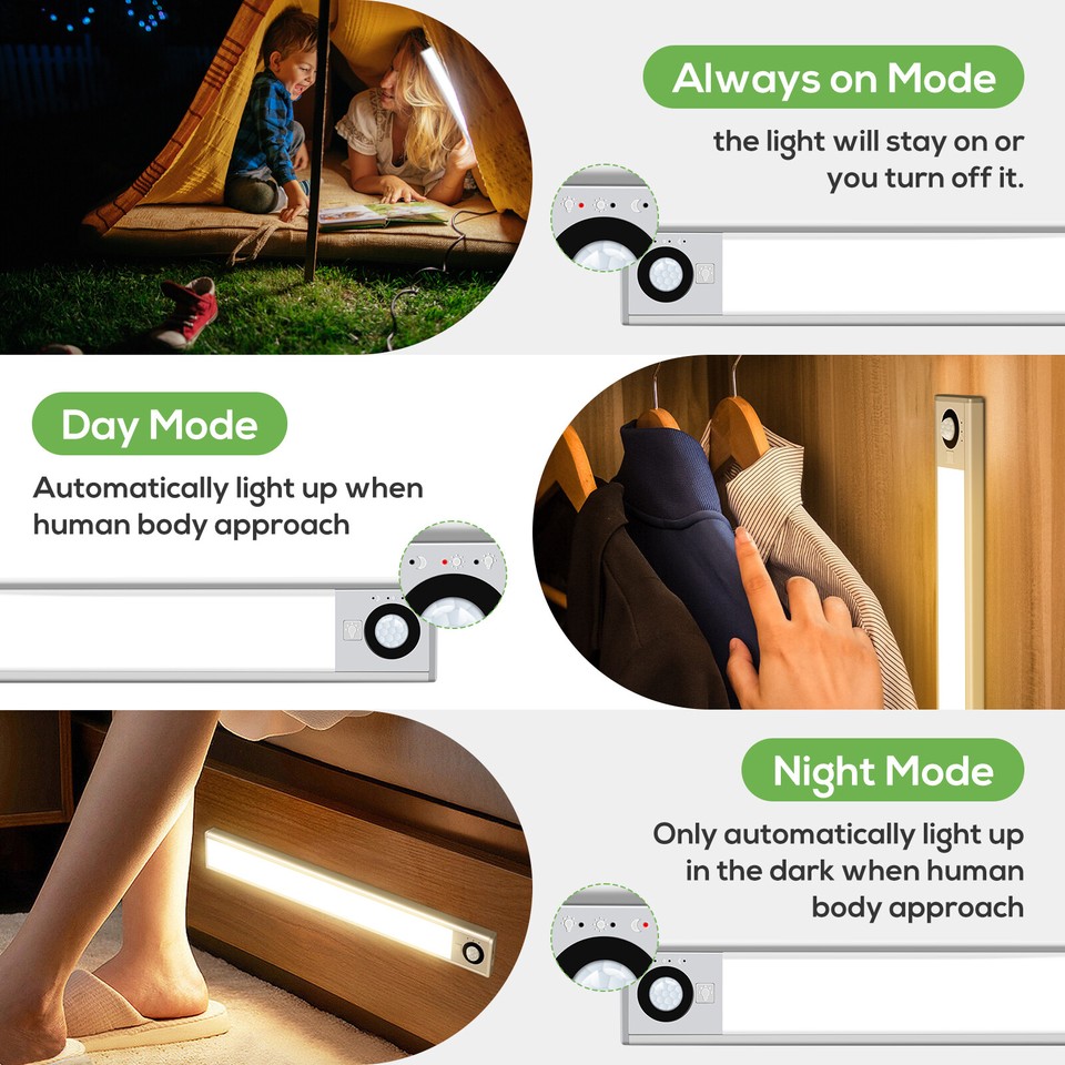 1/2X Wireless LED Cabinet Closet Light PIR Motion Sensor CCT Dimmable ...