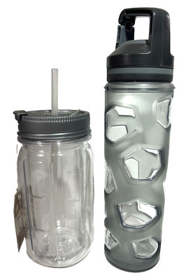 COOL GEAR - DRINK BOTTLE & MASON JAR - 2 PCE COMBO SET (GREY) | eBay ...