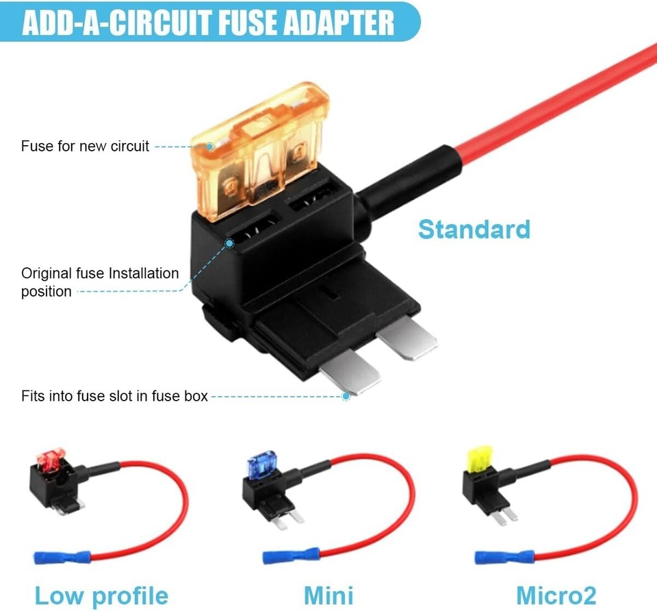12 Pack 12V Car Add-a-Circuit Fuse Tap Standard Mini Micro2 and LPM ...