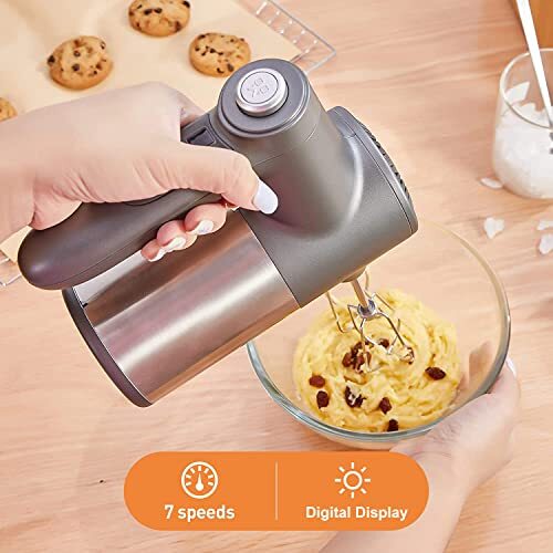 Cordless Hand Mixer With Digital Display 7 Speed Rechargeable Hand ...
