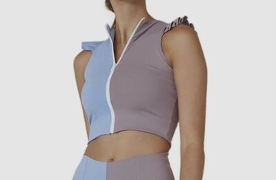 $215 Port De Bras Women Blue Two-Toned Mila Fitted Front-Zip Crop Top ...