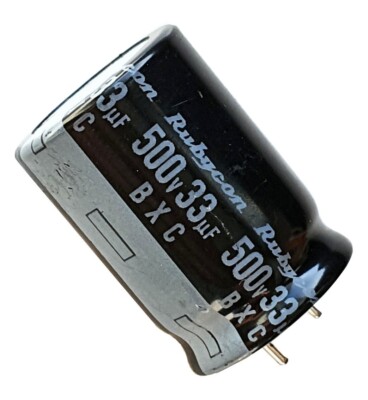 33uF 500V Rubycon BXC, 105℃ 18x25mm Capacitor, LONG LIFE Cropped Leads ...