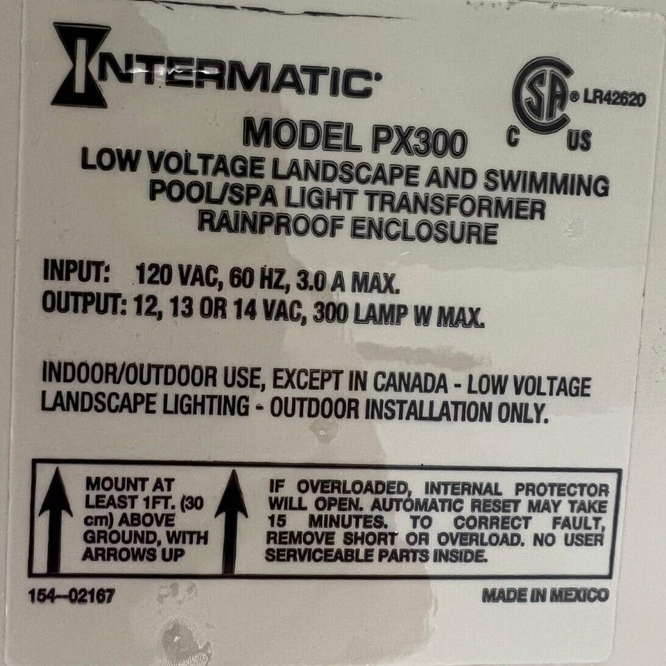 Intermatic PX300, Low Voltage Landscape and Pool/Spa Light Transformer ...
