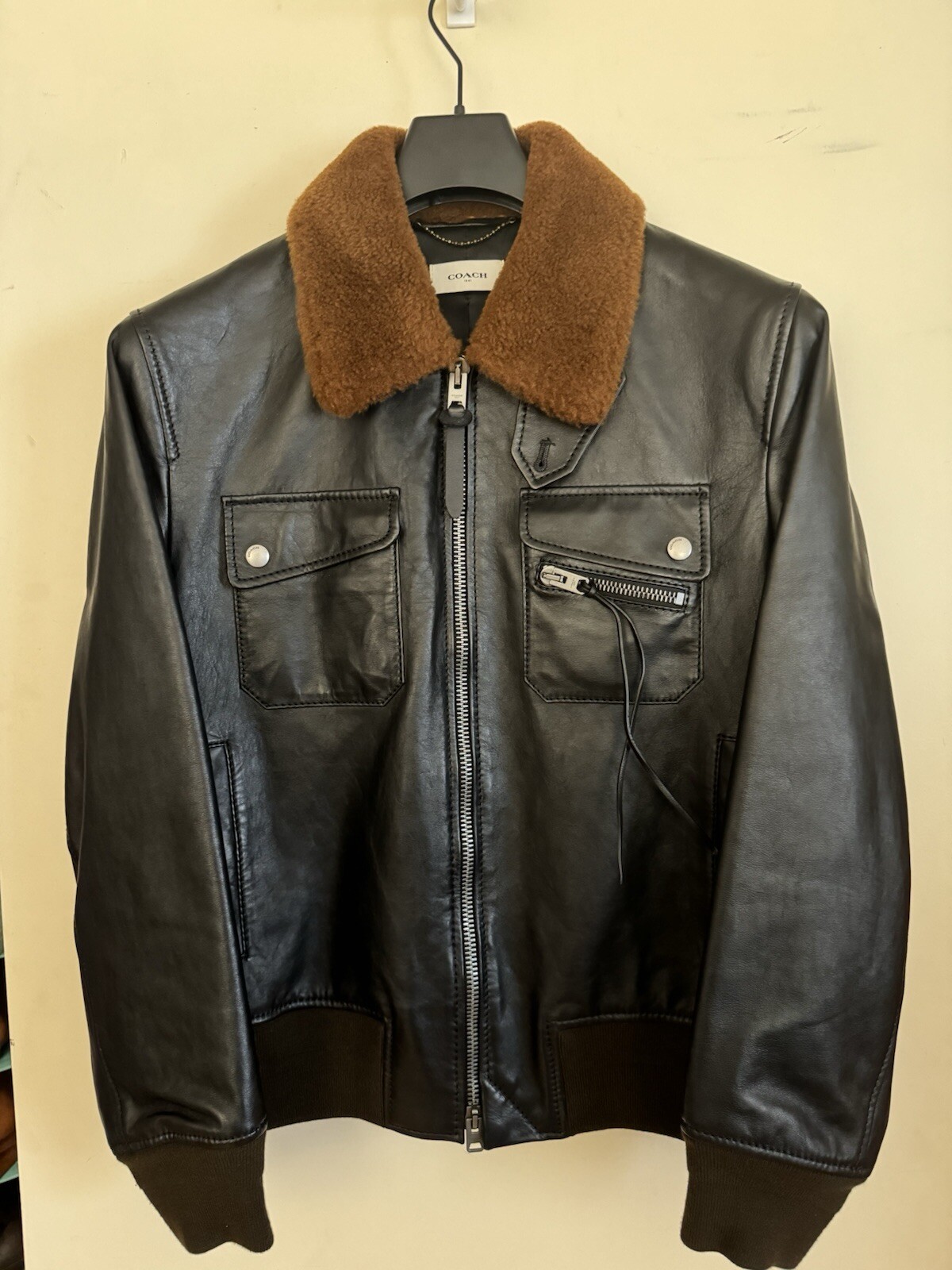 Coach - Shearling Collar Leather Bomber Jacket - Gem