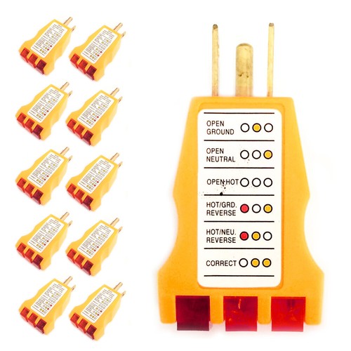10 Elec. Receptacle Tester Ac Outlet Plug 3 Prong Circuit Analyzer Gnd ...