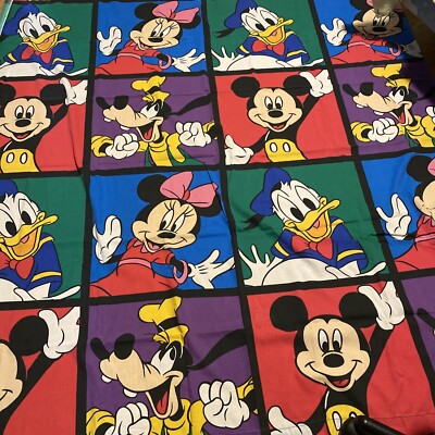 Vintage Disney Mickey & Friends Twin Flat Sheet Colorblock Goofy Minnie ...
