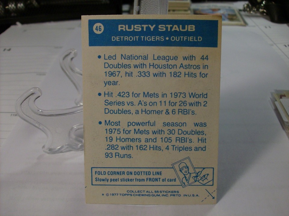 1977 Topps Cloth Stickers #46 - Rusty Staub VAR - One (*) 77-038 | eBay