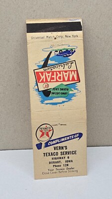 Vintage Matchbook Cover VERN'S TEXACO SERVICE Durant Iowa IA Universal ...