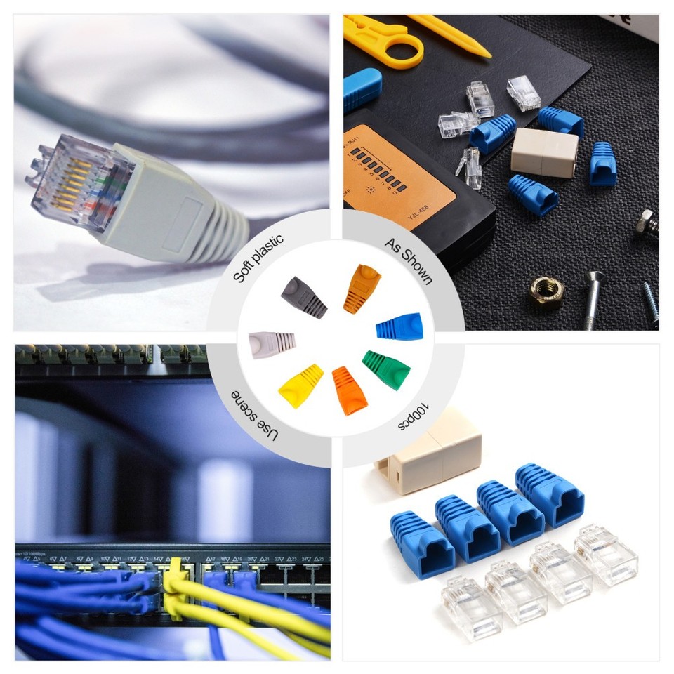 100 Pcs RJ45 Ethernet Network Cable Boots Cover Plastic Connect Plug ...