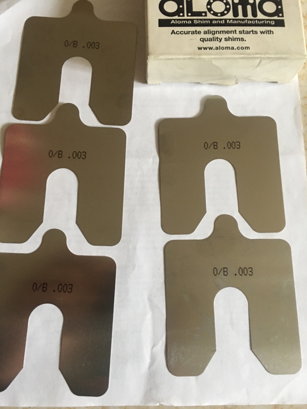 Pack of 5 Aloma B shim stock 0.003"/0.075mm, 3x3" square with slot/tab ...