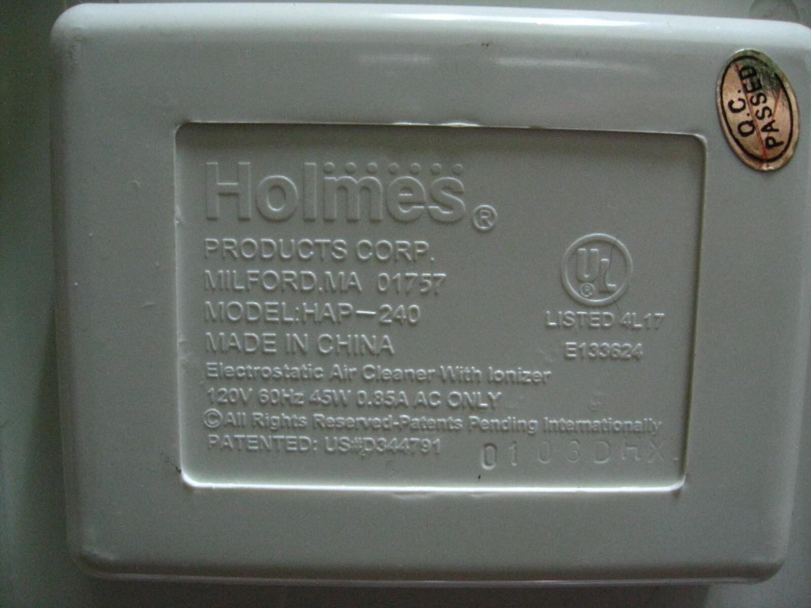 HOLMES ELECTRIC HEPA AIR PURIFIER FAN WITH IONIZER MODEL HAP-240 | eBay