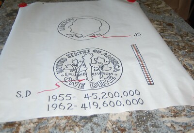 Vintage 1960s Numismatic Poster Roosevelt Dime hand drawn | eBay