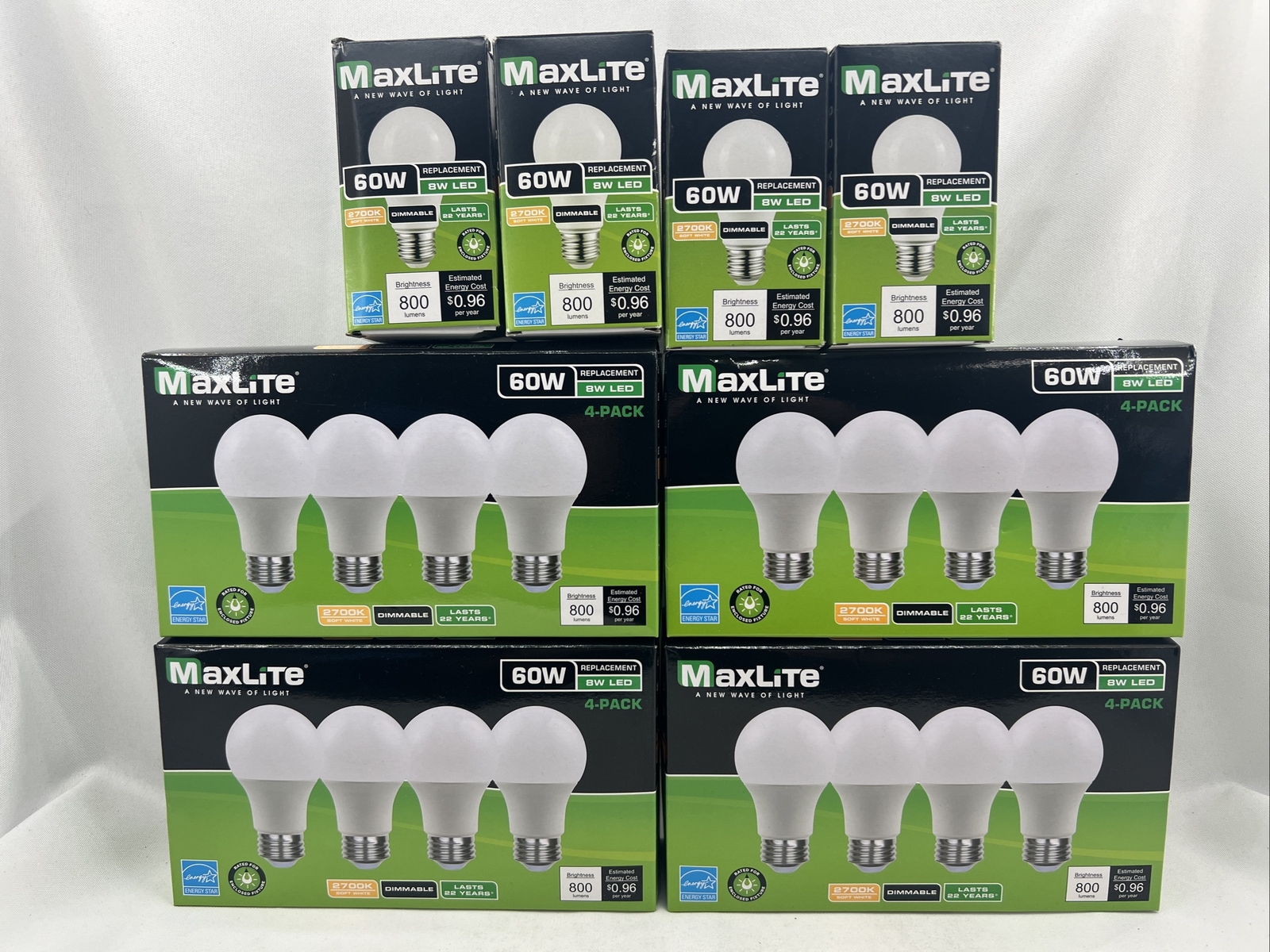 Lot of 5 - Maxlite LED Light Bulb (4 Pack) 8 watt - 120 volt - A19 E26 ...