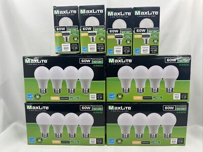Lot of 5 - Maxlite LED Light Bulb (4 Pack) 8 watt - 120 volt - A19 E26 ...