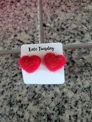 Red Fuzzy Heart Earrings | eBay