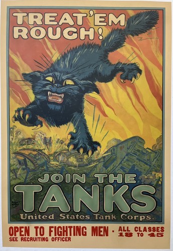 ORIGINAL 1917 WW1 PROPAGANDA TANK CORPS RECRUITMENT POSTER ON LINEN ...