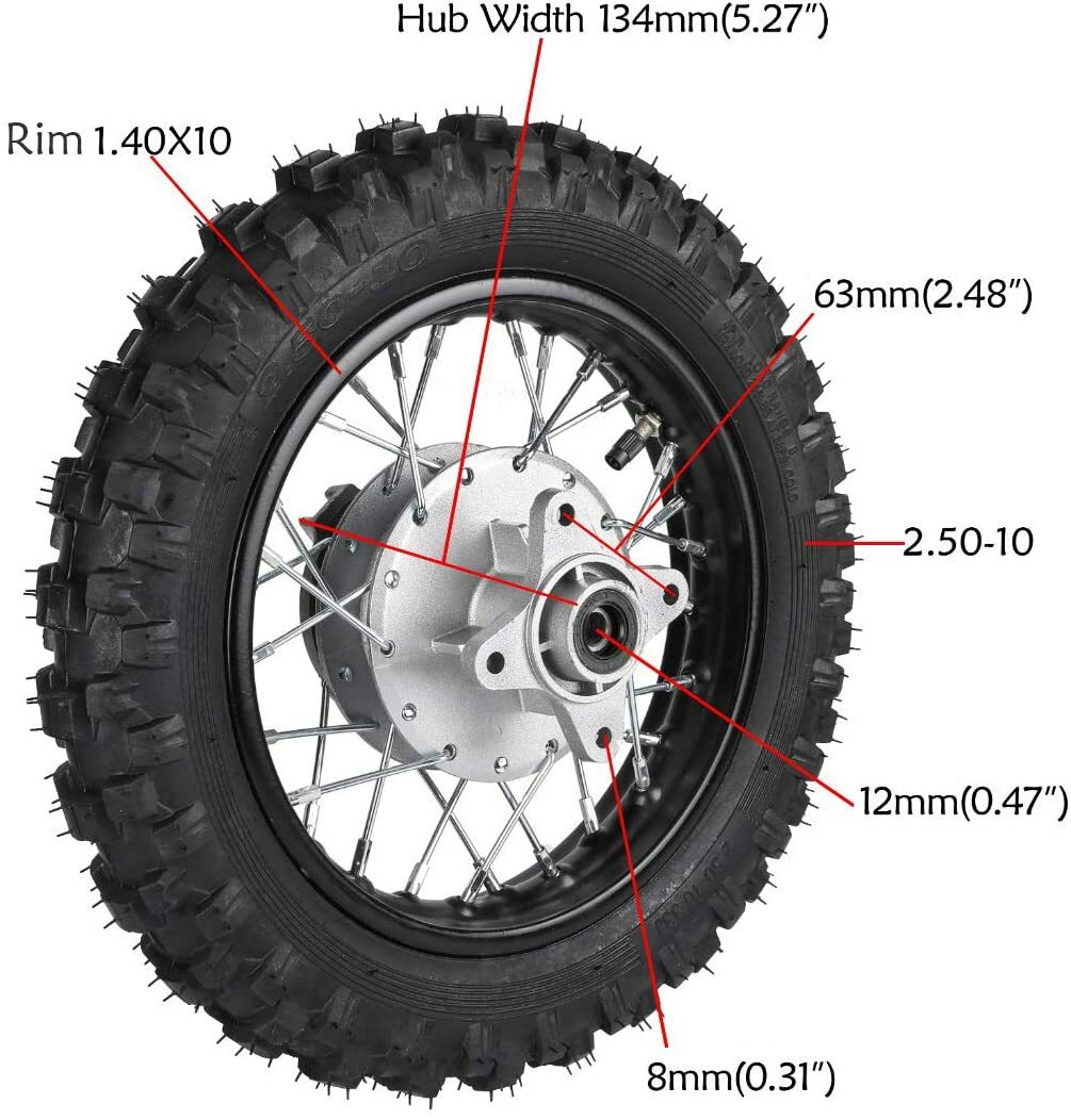 12mm 2.50-10 inch Rear Rim Wheel Tire 50cc 70cc 110cc SSR Coolster Dirt ...