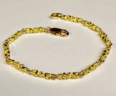 14kt Solid Yellow Gold Handmade NUGGET Link Chain/Bracelet 7.5" 10 ...