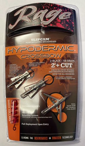 Rage Hypodermic Crossbow Stainless Broadhead 100 Grain 2" Cut 3 Pack ...