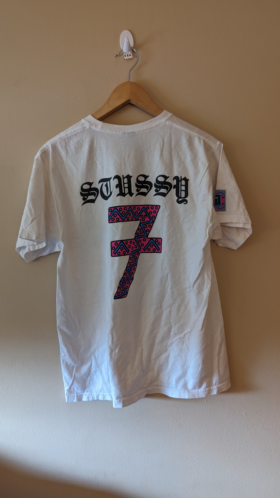 Vintage New Stussy White 7 Tee T-Shirt Medium - Gem