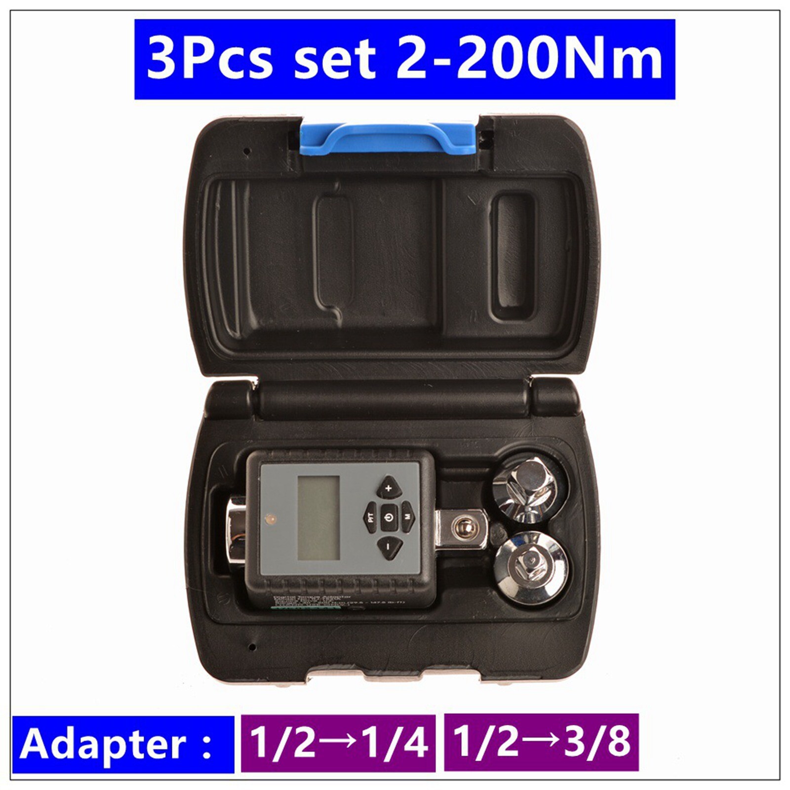 3Pcs Set 2-200Nm Hand Tool Digital Torque Wrench Adapter 1/2" 3/8" & 1/ ...