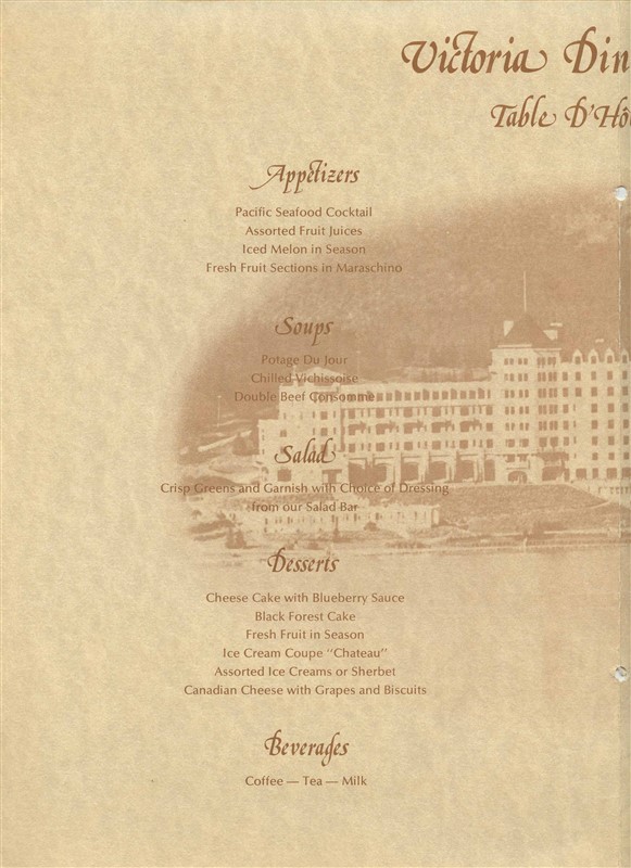 Victoria Dining Room Table D'Hote Menu Empress Hotel Victoria BC | eBay