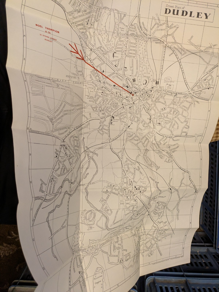 1960'S STREET MAP OF DUDLEY COMPIMENTS OF NOEL THOMPSON AUCTIONEERS ...
