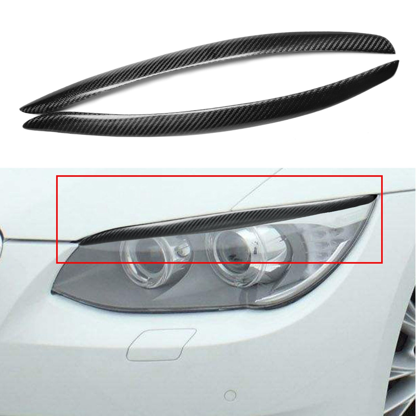 2 Real Carbon Fiber Headlight Brow Cover Eyelid Eyebrow For 07-13 BMW ...