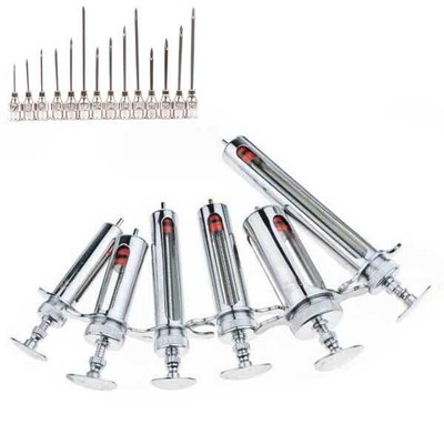 10ml-50ml Stainless Steel Syringe Sampler Glassware Reusable Injector ...