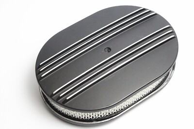 NEW 12" Black Aluminum Nostalgia Retro Finned Oval Air Cleaner street ...