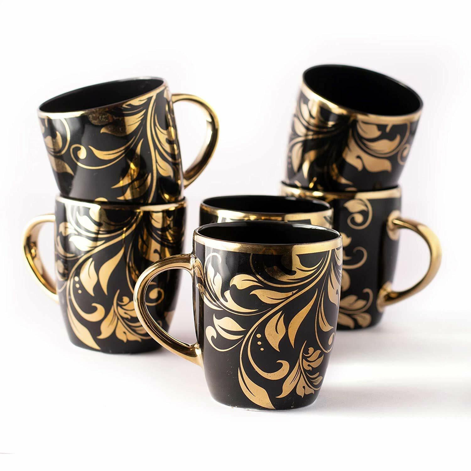 Tableware Black Gold Tea & Coffee Cup Set of 6 220 ml Large US | eBay