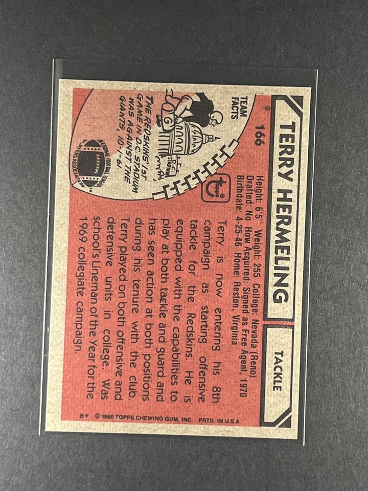 Terry Hermeling #166 1980 Topps Washington Redskins | eBay