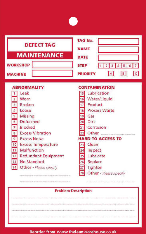 TPM Autonomous Maintenance - Maintenance Defect Tag - Red | eBay UK