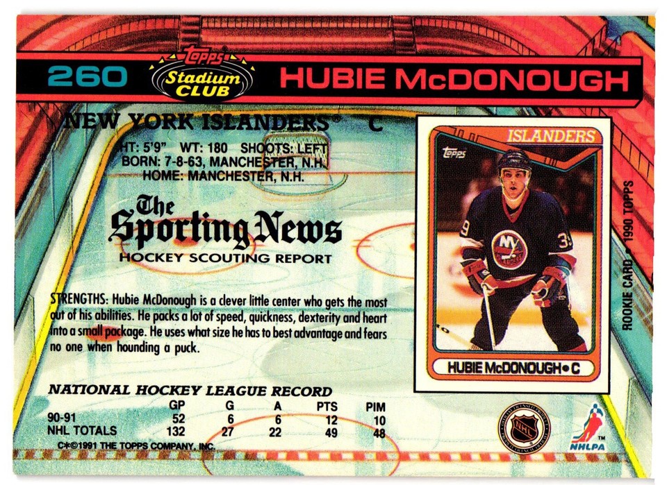 1991-92 Stadium Club #260 Hubie McDonough New York Islanders | eBay