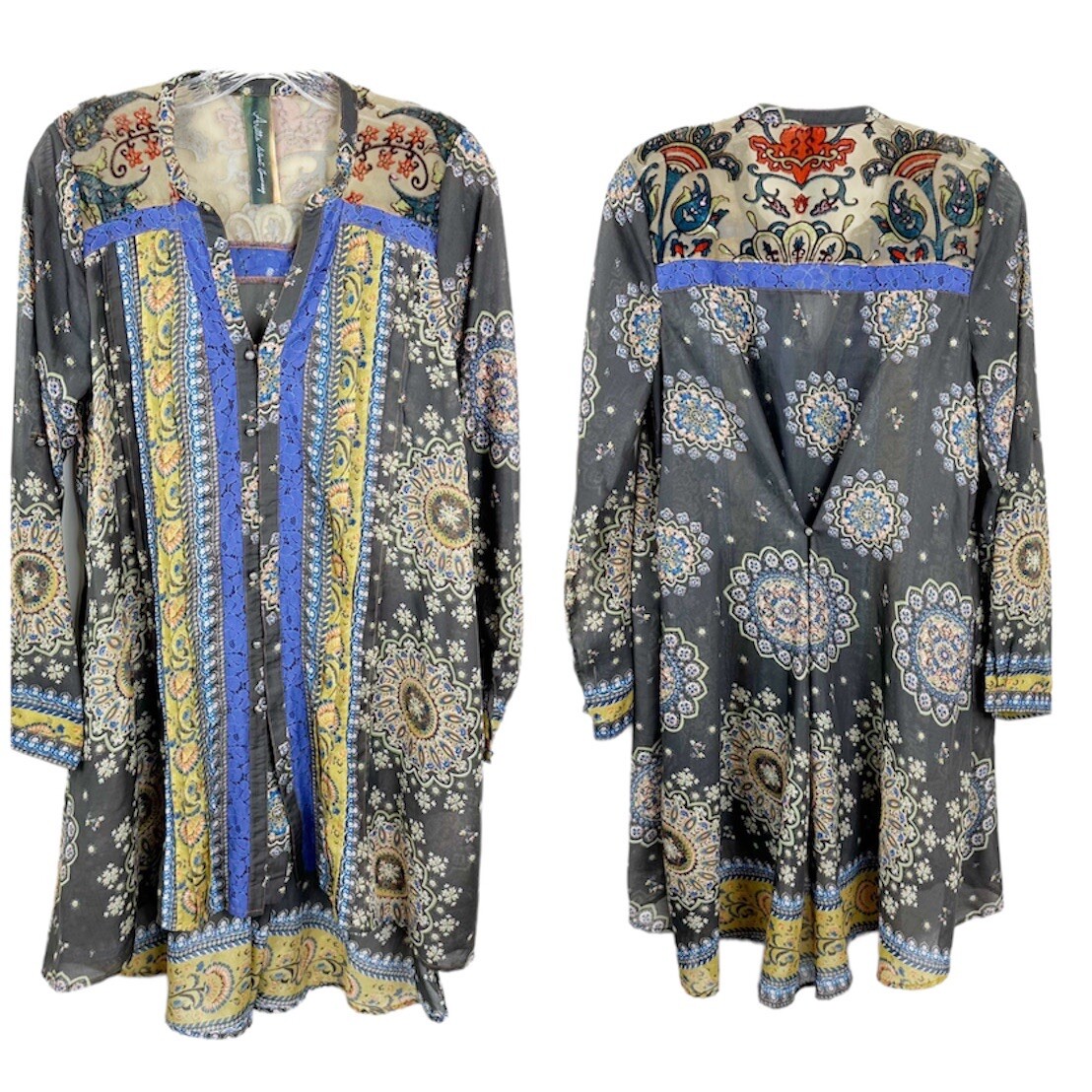 ARATTA Silent Journey Lace Velvet Button Front Roll T… - Gem