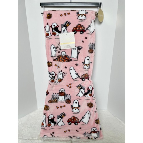 ISAAC MIZRAHI Halloween Pink Ghost Fall Autumn Leaves Oversized Throw ...