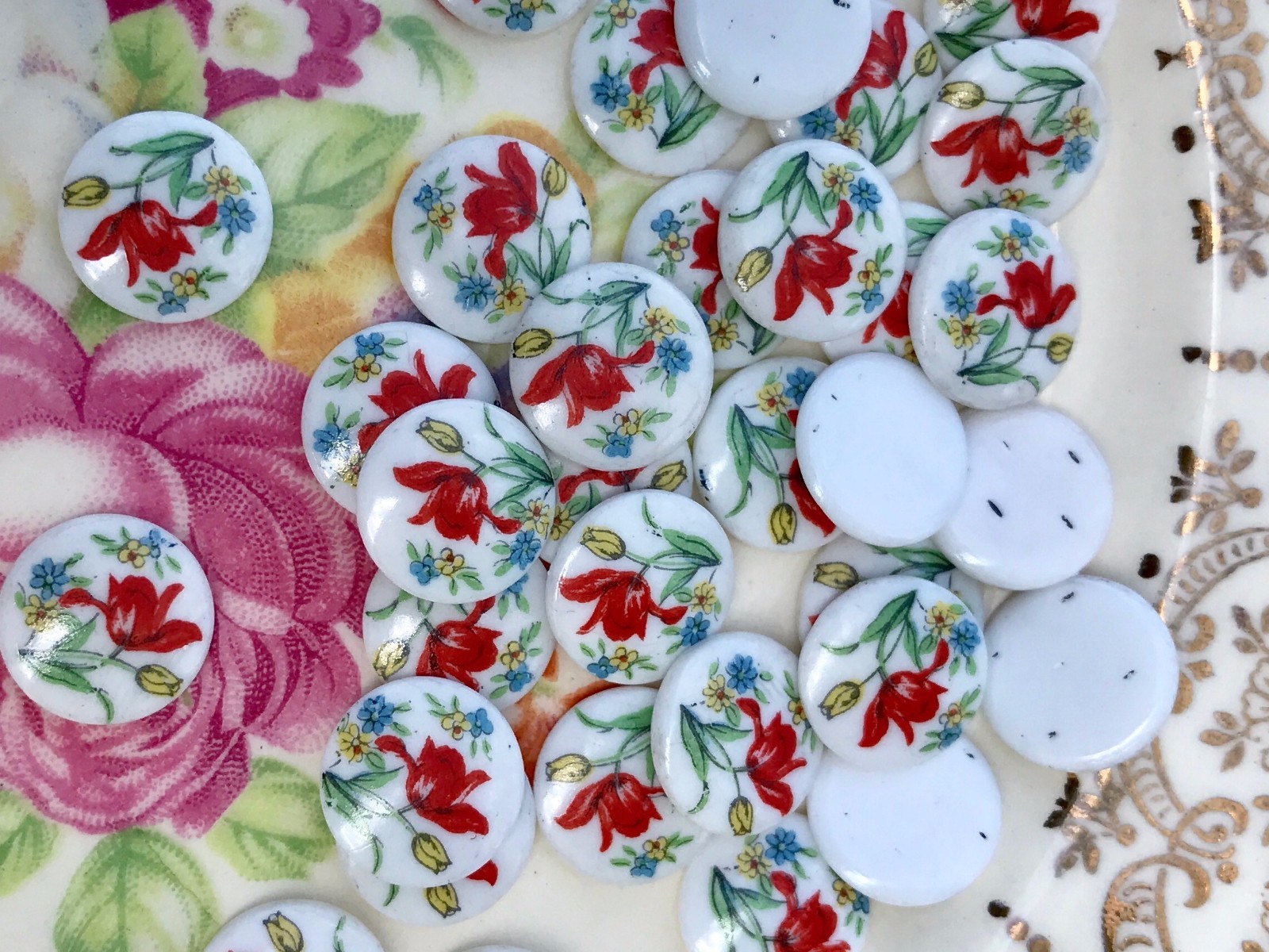 Vintage 10mm Cabochons,Red Rose Cabochons,Limoges Cabochons,Japan Round ...