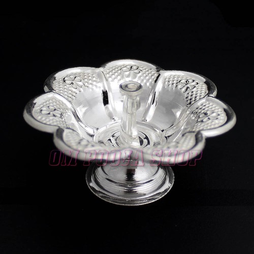 Flower Shaped Pure 925 Silver Diya for Pooja Deepam Oil Jyoti Lamp for ...