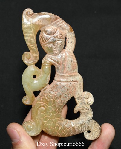 4'' Old Dynasty Hetian Jade Mermaid Woman Beauty Belle Yubi Yu Bi ...