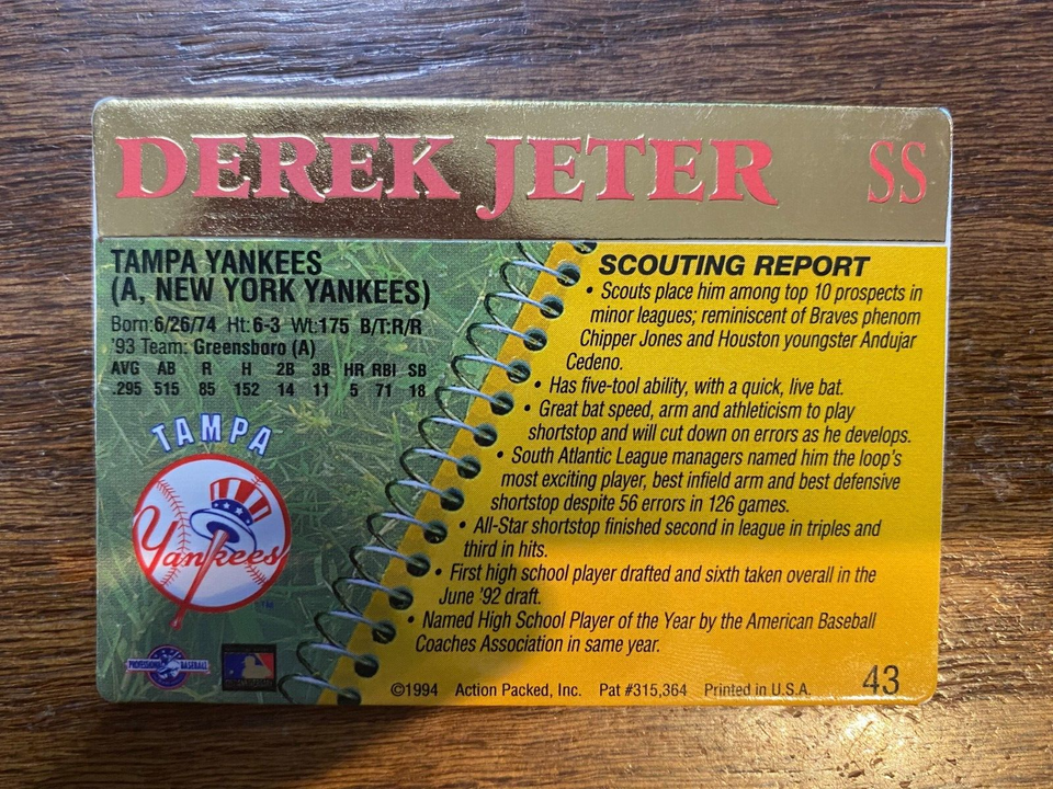 Derek Jeter 1994 Action Packed ROOKIE #43 - New York Yankees Scouting Report | eBay